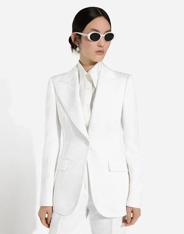 Dolce & Gabbana Single-breasted Brocade Turlington Blazer - White
