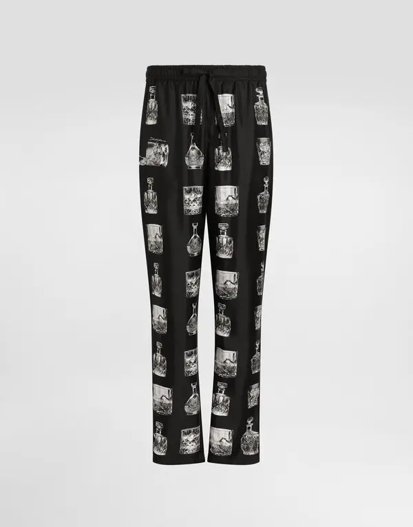 Dolce & Gabbana Silk Pajama Pants With Whisky - Print