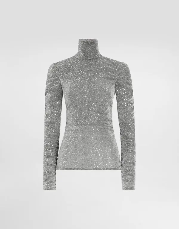Dolce & Gabbana Draped Sequined Turtleneck Top - Silver
