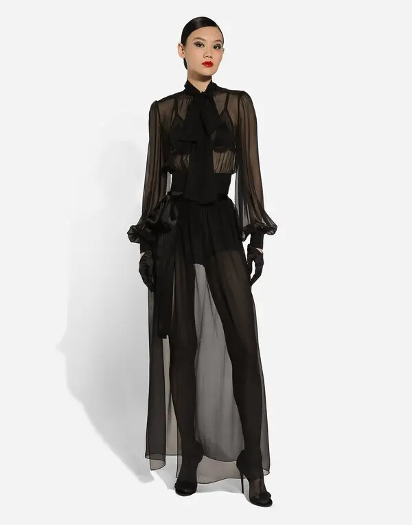 Dolce & Gabbana Long Silk Chiffon Skirt With Belt