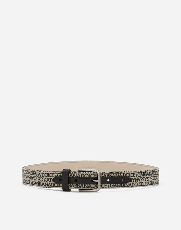 Dolce & Gabbana Canvas Belt With Logo Print - Beige