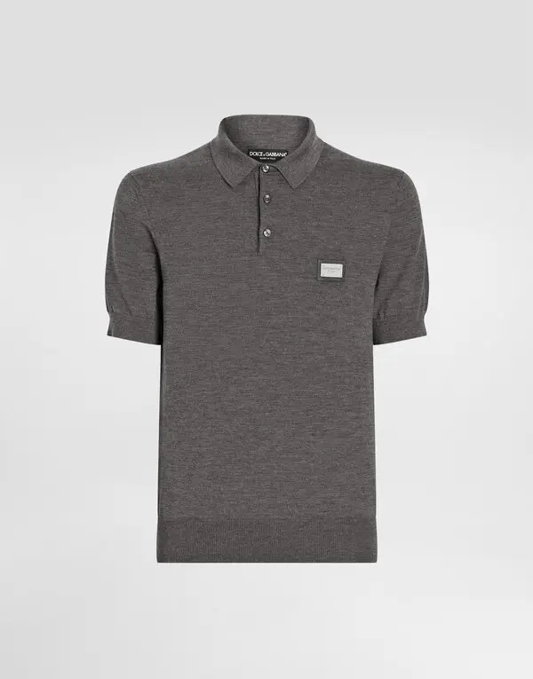 Dolce & Gabbana Wool Polo-shirt With Branded Tag - Grey