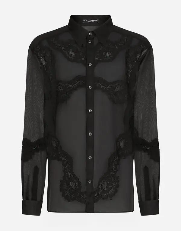 Dolce & Gabbana Oversize Organza Shirt With Lace Inserts