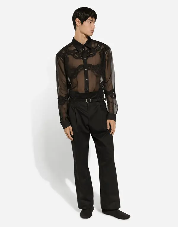 Dolce & Gabbana Oversize Organza Shirt With Lace Inserts