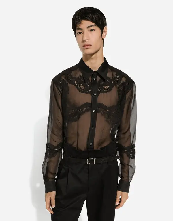 Dolce & Gabbana Oversize Organza Shirt With Lace Inserts