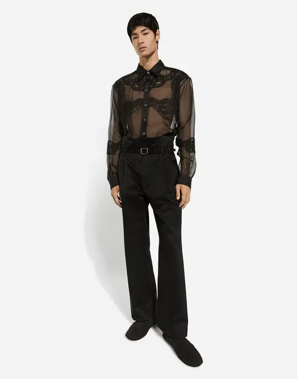 Dolce & Gabbana Oversize Organza Shirt With Lace Inserts