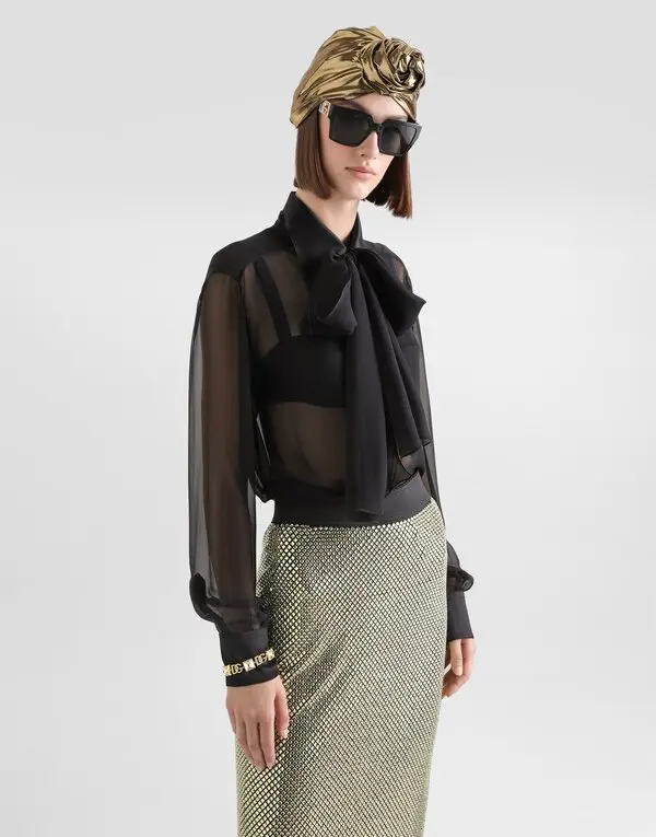Dolce & Gabbana Silk Chiffon Pussy-bow Shirt - Black
