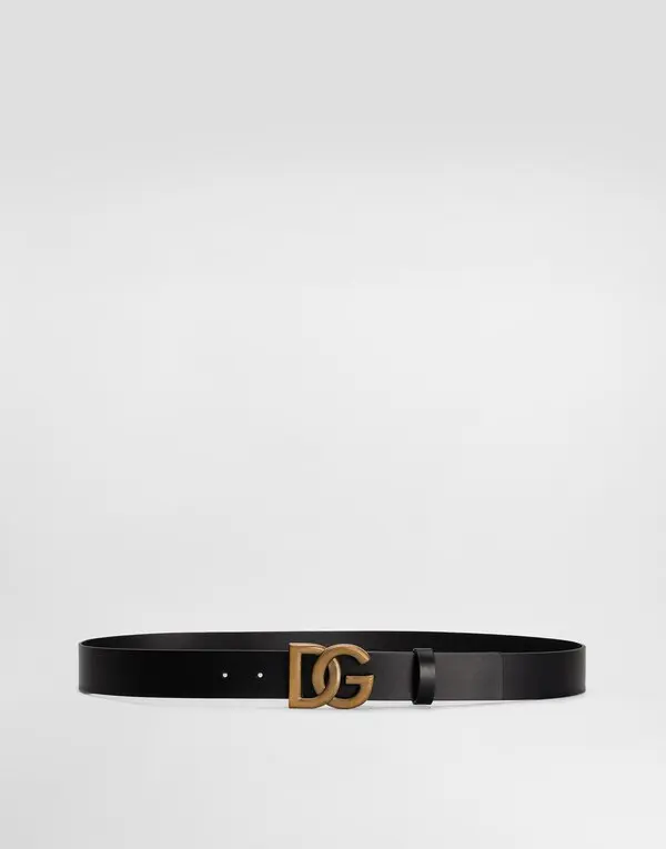 Dolce & Gabbana Leather Belt With Dg Logo - Black