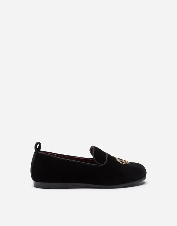 Dolce & Gabbana Velvet Slippers With Crown Patch