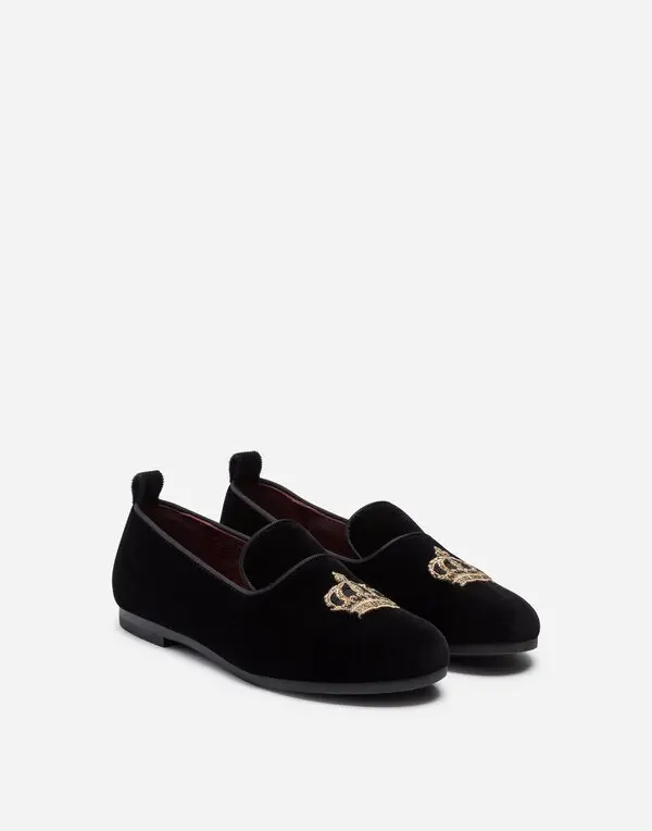 Dolce & Gabbana Velvet Slippers With Crown Patch