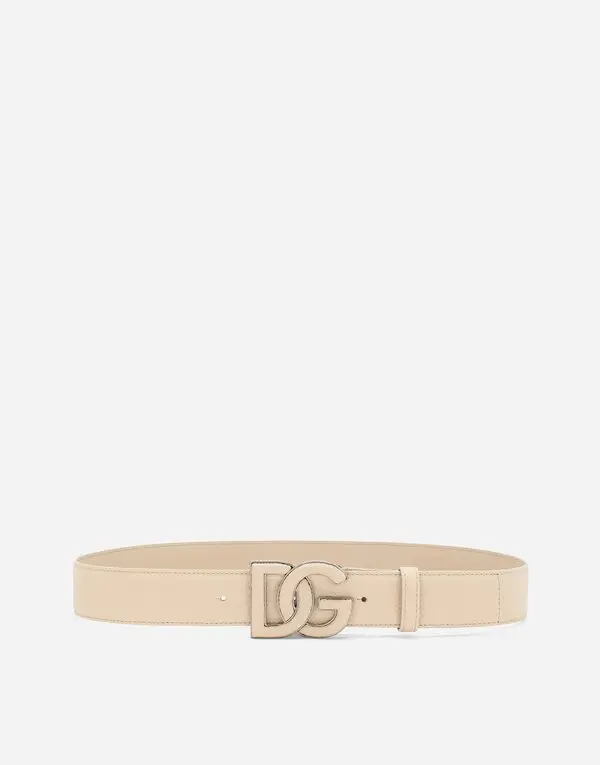 Dolce & Gabbana Deerskin-print Calfskin Belt With Logo - Beige