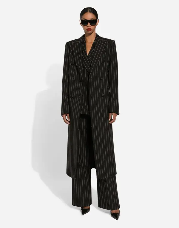 Dolce & Gabbana Pinstripe Woolen Coat - Multicolor