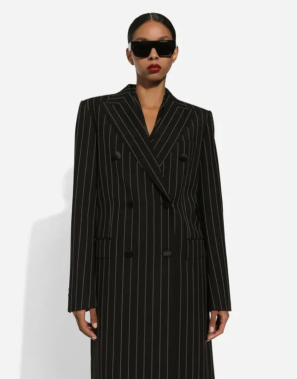 Dolce & Gabbana Pinstripe Woolen Coat - Multicolor