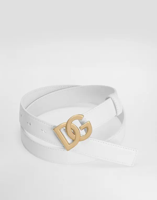 Dolce & Gabbana Calfskin Belt With Dg Logo - White