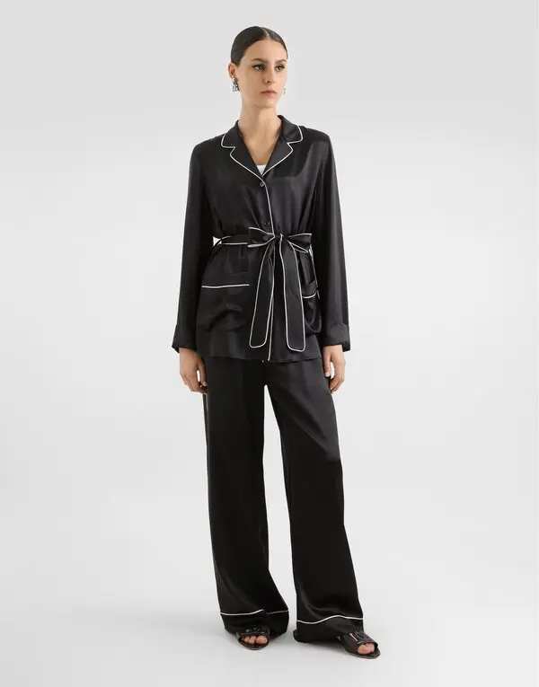Dolce & Gabbana Silk Pajama Shirt With Contrasting Piping