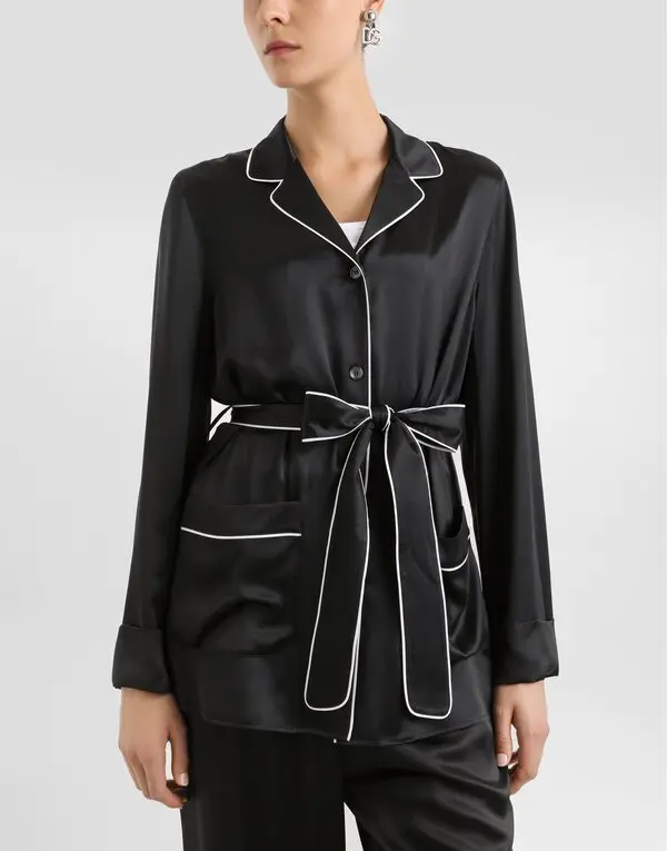 Dolce & Gabbana Silk Pajama Shirt With Contrasting Piping