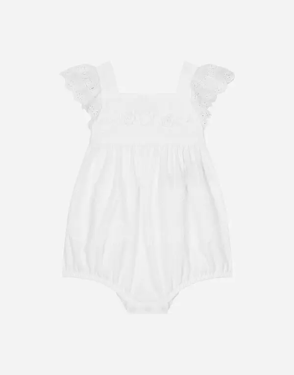 Dolce & Gabbana Playsuit In Cotton With Lace Detailing - White