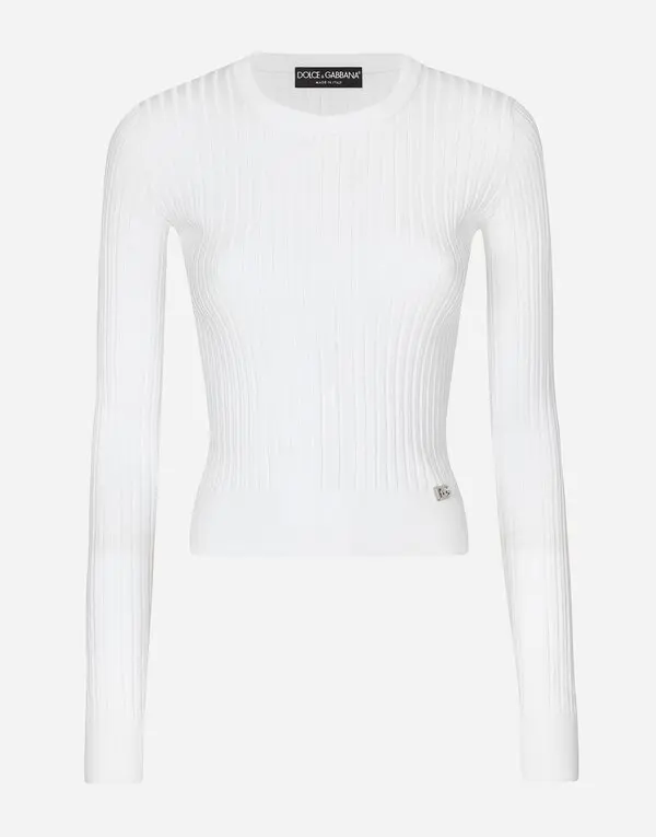 Dolce & Gabbana Ribbed Viscose Sweater With Metal Dg Logo