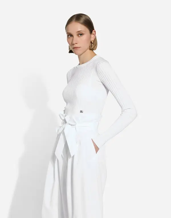 Dolce & Gabbana Ribbed Viscose Sweater With Metal Dg Logo