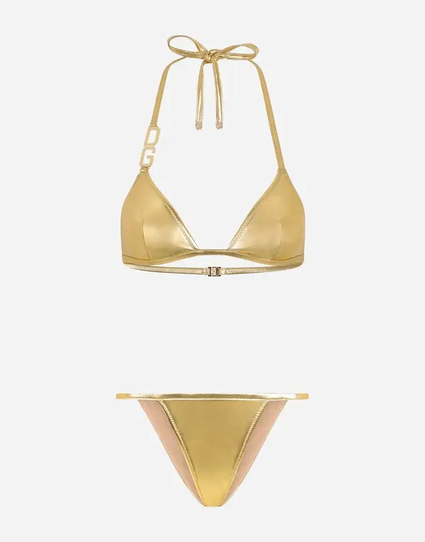 Dolce & Gabbana Triangle Bikini With Dg Logo - Gold