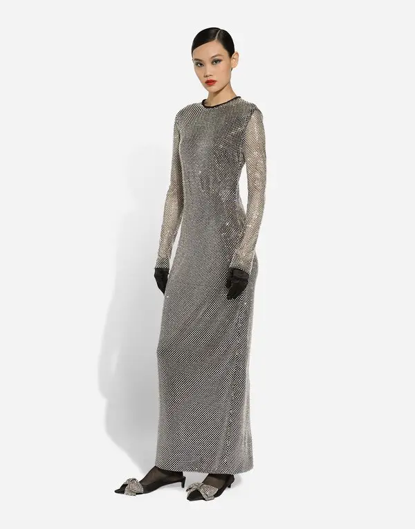 Dolce & Gabbana Long Crystal Mesh Dress - Silver