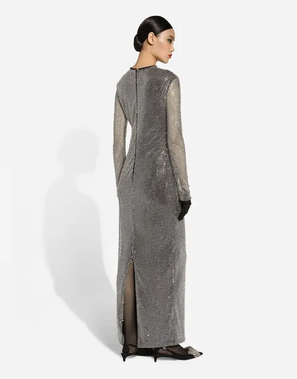 Dolce & Gabbana Long Crystal Mesh Dress - Silver