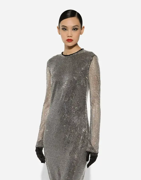Dolce & Gabbana Long Crystal Mesh Dress - Silver