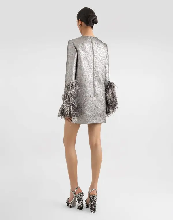 dolcegabbana feather trimmed metallic jacquard mini dress Feather-trimmed sequined minidress in white - Dolce Gabbana