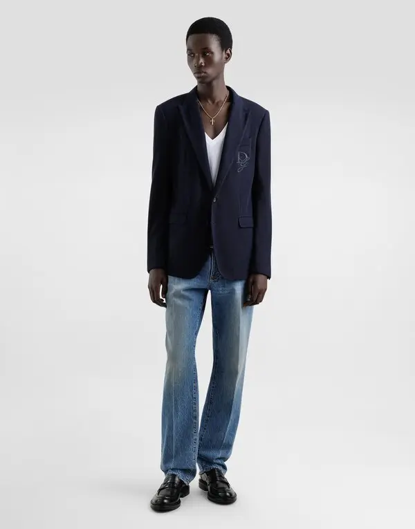 Dolce & Gabbana Single-breasted Cotton Jersey Jacket With Logo Embroidery