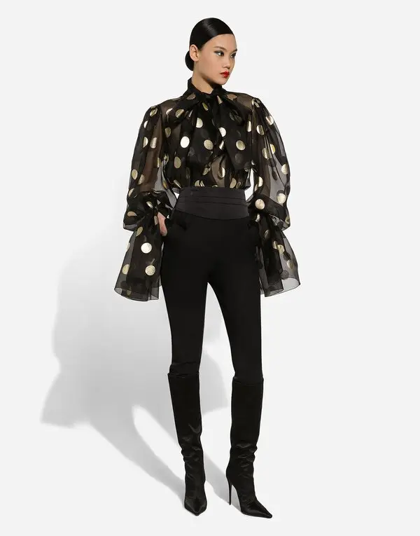 Dolce & Gabbana Silk Organza Jacquard Polka-dot Blouse With Pussy-bow - Print
