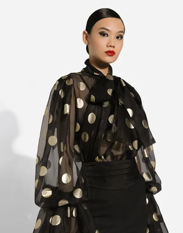 Dolce & Gabbana Silk Organza Jacquard Polka-dot Blouse With Pussy-bow - Print