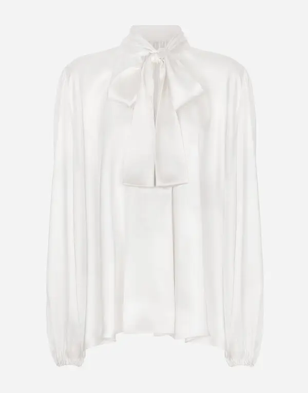 Dolce & Gabbana Silk Satin Pussy-bow Blouse - White