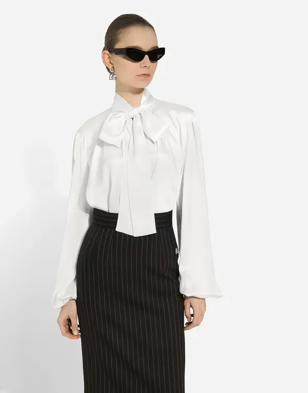 Dolce & Gabbana Silk Satin Pussy-bow Blouse