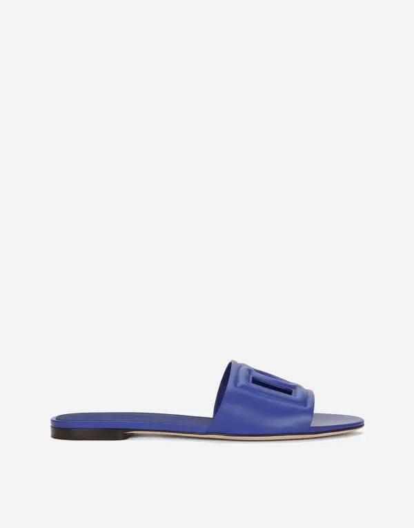 Dolce & Gabbana Calfskin Slides With Dg Logo - Blue