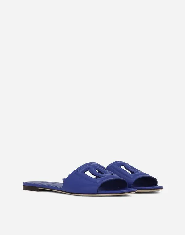 Dolce & Gabbana Calfskin Slides With Dg Logo - Blue