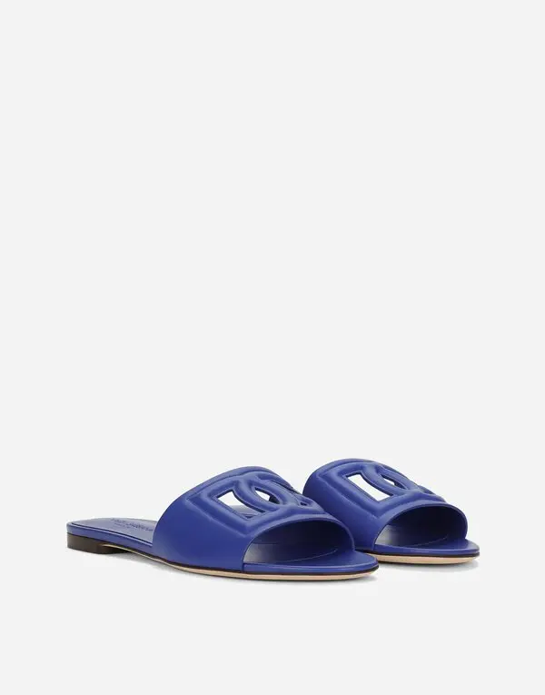 Dolce & Gabbana Calfskin Slides With Dg Logo - Blue