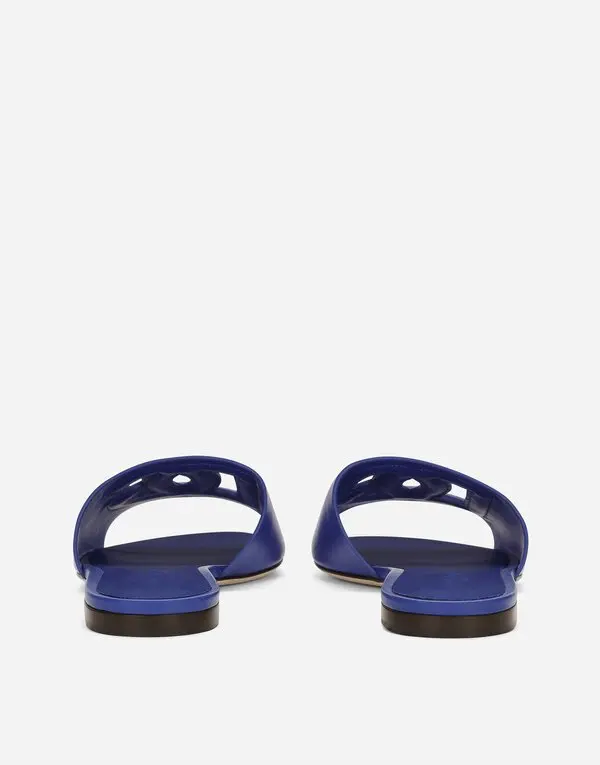 Dolce & Gabbana Calfskin Slides With Dg Logo - Blue