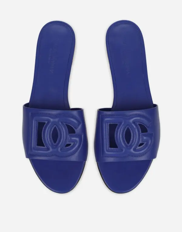 Dolce & Gabbana Calfskin Slides With Dg Logo - Blue