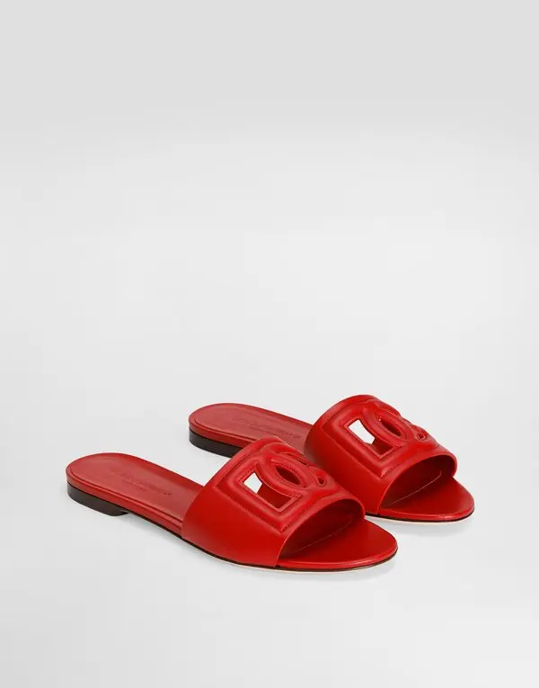 Dolce & Gabbana Calfskin Sliders With Dg Logo - Red