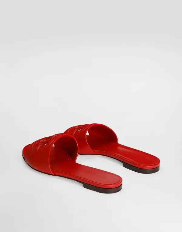 Dolce & Gabbana Calfskin Sliders With Dg Logo - Red
