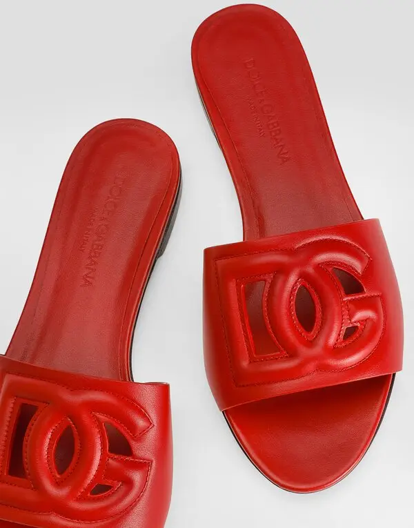 Dolce & Gabbana Calfskin Sliders With Dg Logo - Red