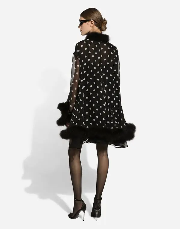 Dolce & Gabbana Chiffon Cape With Polka-dot And Marabou Trim - Print