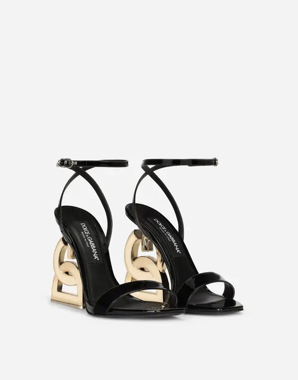 Dolce & Gabbana Keira Patent Leather Sandals With Dg Pop Heel - Black