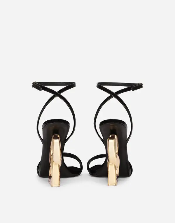 Dolce & Gabbana Keira Patent Leather Sandals With Dg Pop Heel - Black