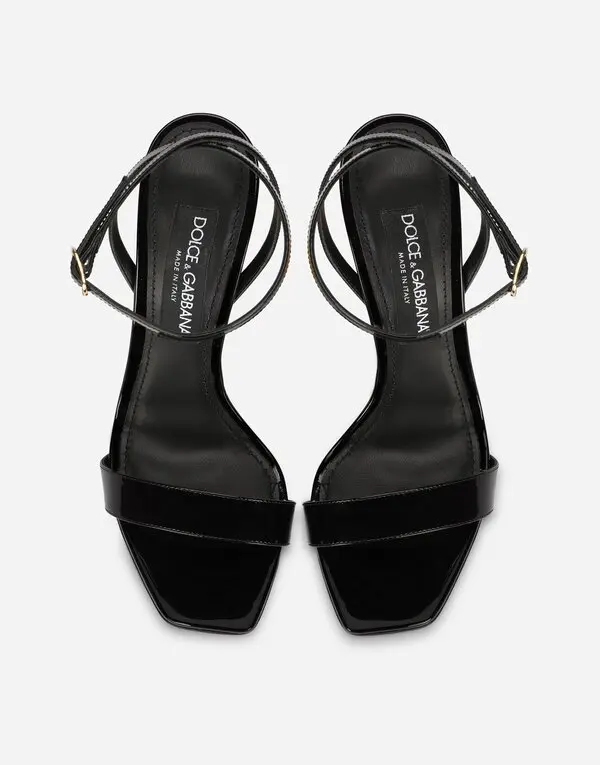 Dolce & Gabbana Keira Patent Leather Sandals With Dg Pop Heel - Black