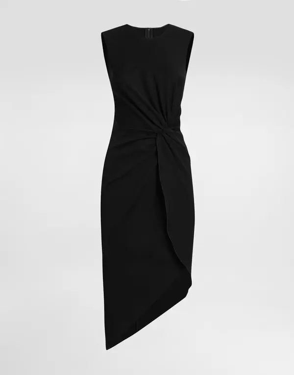 Dolce & Gabbana Calf-length Jersey Milano Rib Dress With Draping - Black