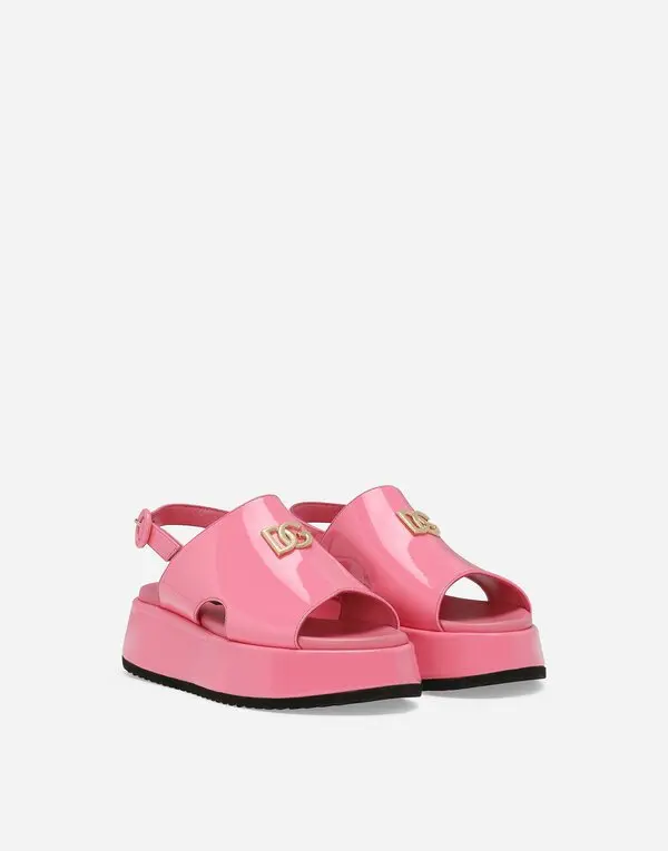 Dolce & Gabbana Patent Leather Wedge Sandals - Pink