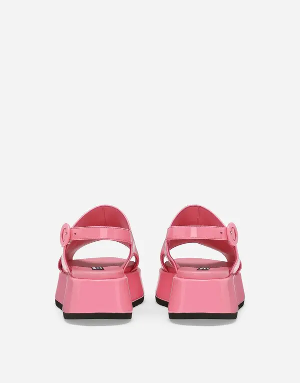Dolce & Gabbana Patent Leather Wedge Sandals - Pink