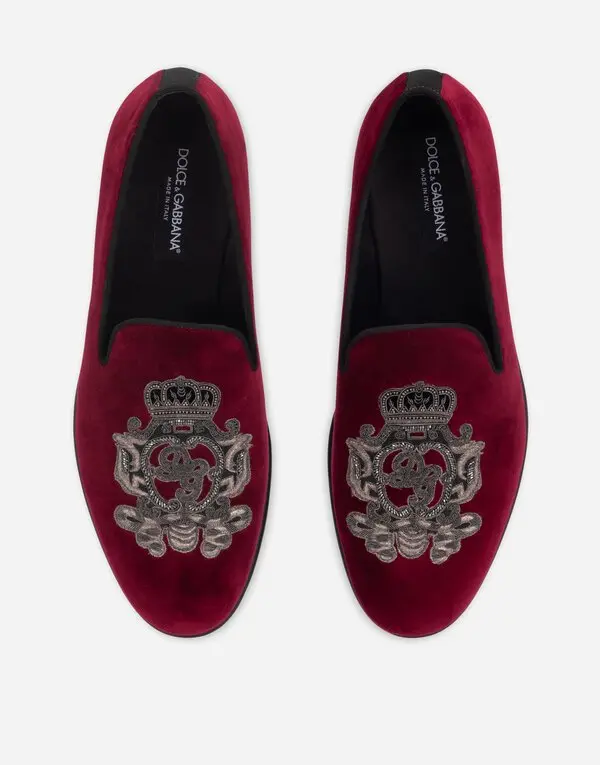 Dolce & Gabbana Velvet Slippers With Embroidery - Bordeaux