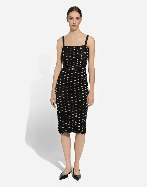 Dolce & Gabbana Tulle Calf-length Sheath Dress With Polka-dot And Draping - Print